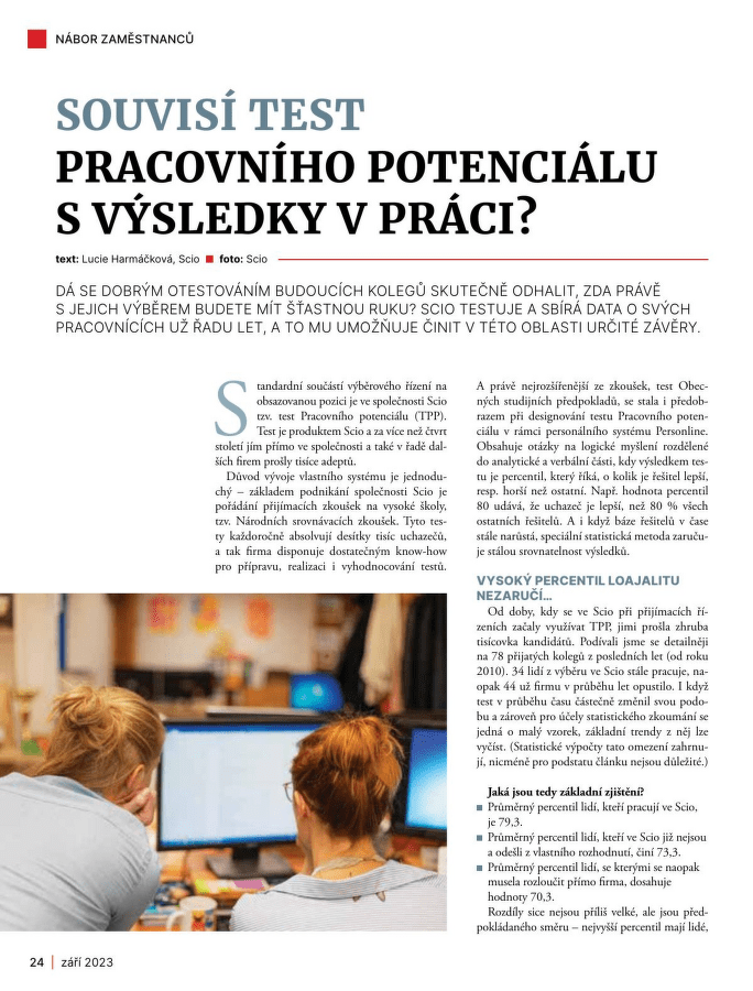 Souvisí test Pracovního potenciálu s výsledky v práci? | Scio